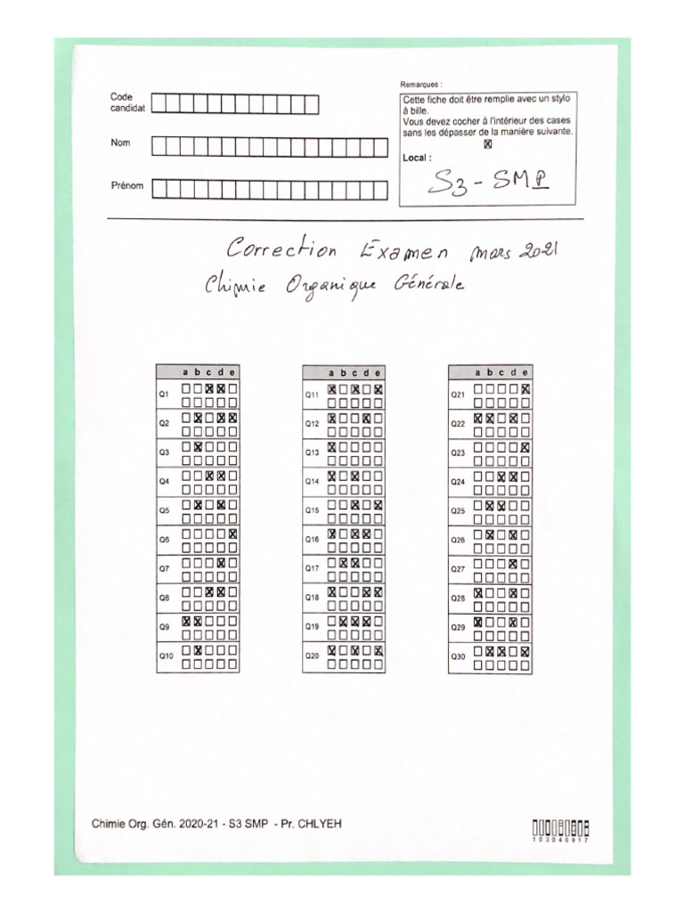 Correction Examen Final - Chim - Orga - Gene Mars 2021 | PDF