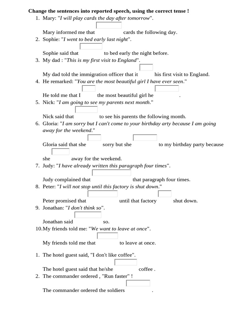 Reported Speech Tasks | PDF