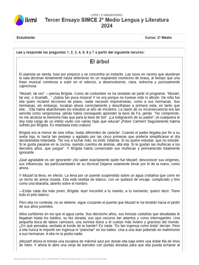 Tercer Ensayo Simce 2 Medio Lengua y Literatura 2024 5593857 | PDF