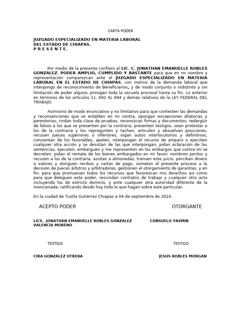 Carta Poder Juzgados Lab Locales | PDF | Justicia | Crimen y violencia