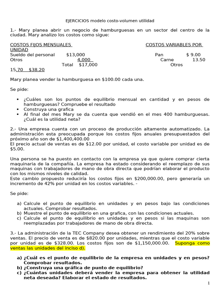 Tarea Ejerc Modelo Costo-Volumen-Utilidad | PDF | Negócios | Computadores