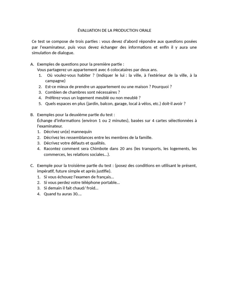Ii Évaluation de La Production Orale | PDF