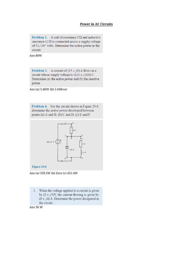 Power-in-AC-Circuits---Problems-print | PDF
