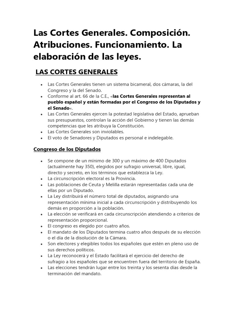 Estructura y Funciones de las Cortes Generales | PDF | Legislador | Ley ...