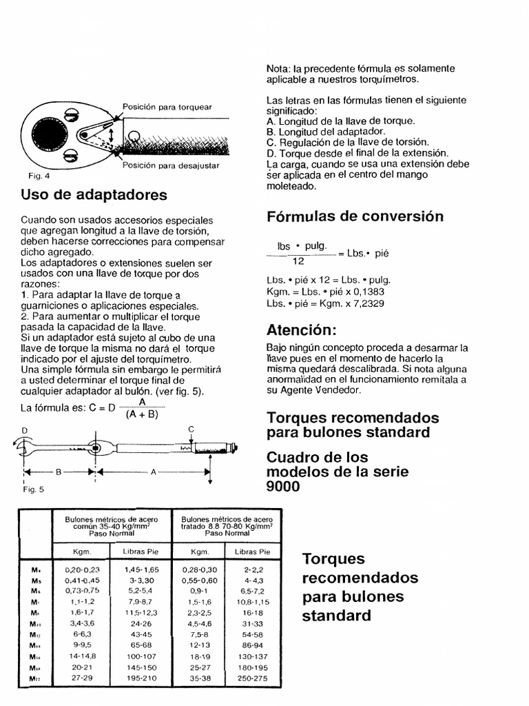Llave Torque Formulas y Tablas | PDF