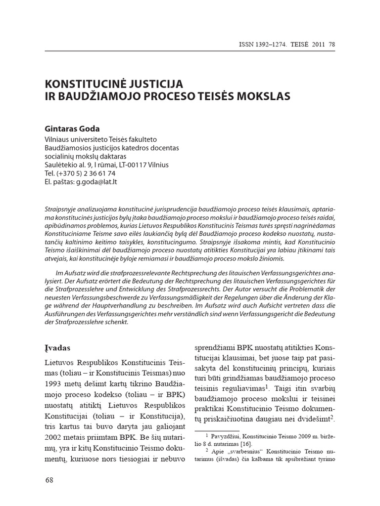 Konstitucine Justicija Ir Baudziamojo Proceso Teis | PDF