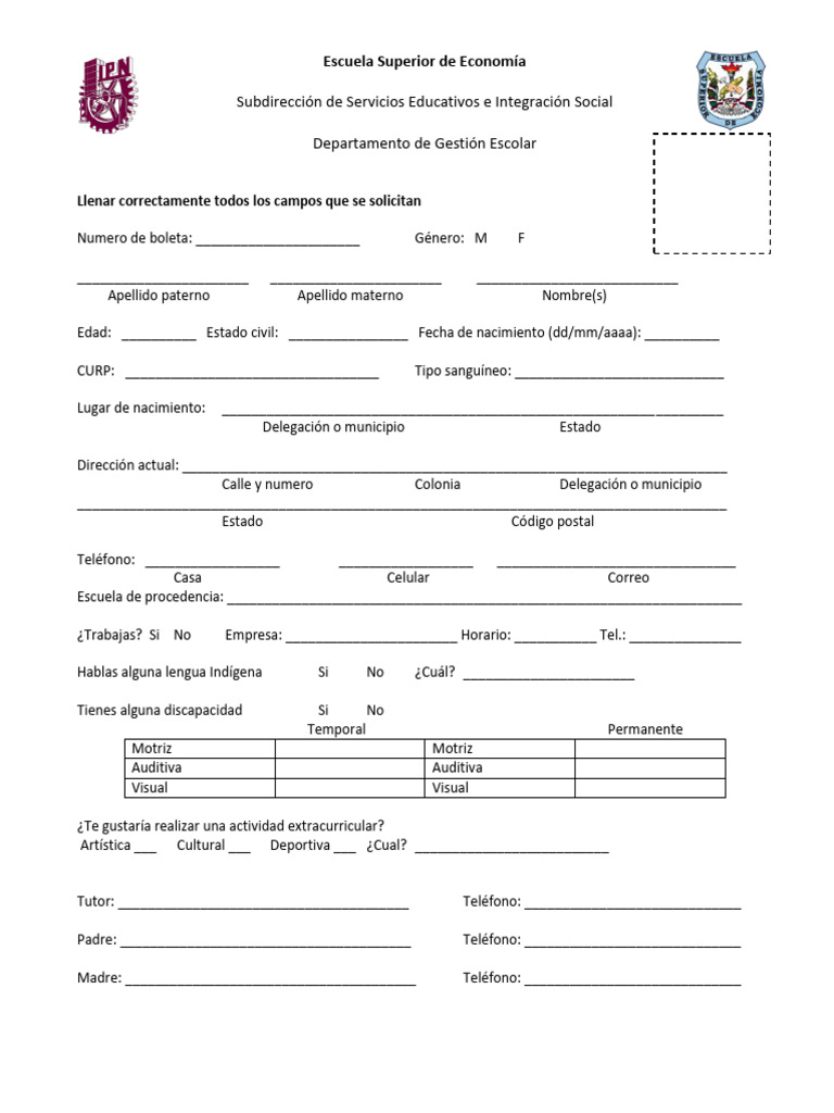 Fomato de Datos Personales ESE | PDF