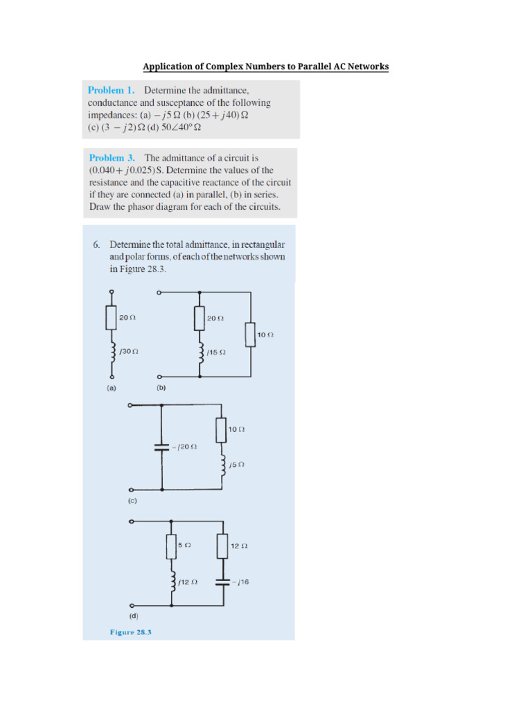 Complex Numbers - Parallel AC Circuits - Problems Print | PDF