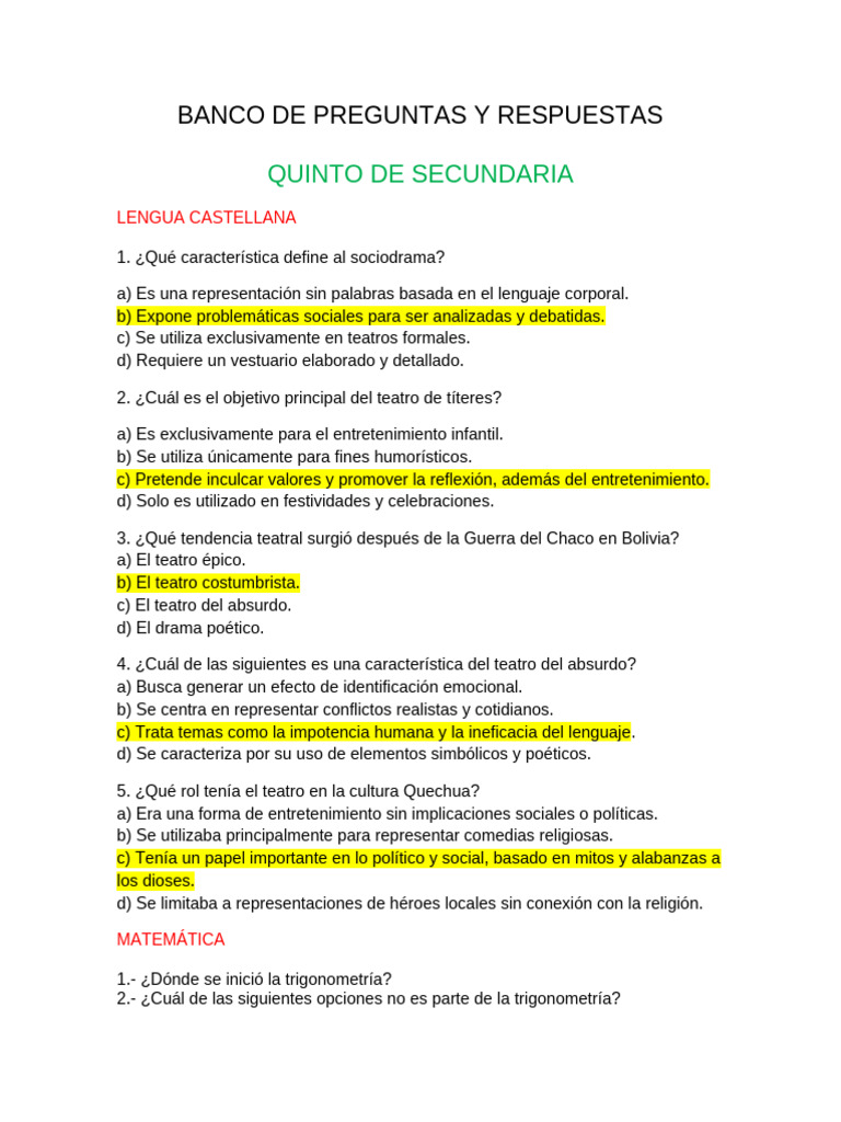 Banco de Preguntas y Respuestas | PDF Banco de Preguntas y Respuestas | PDF