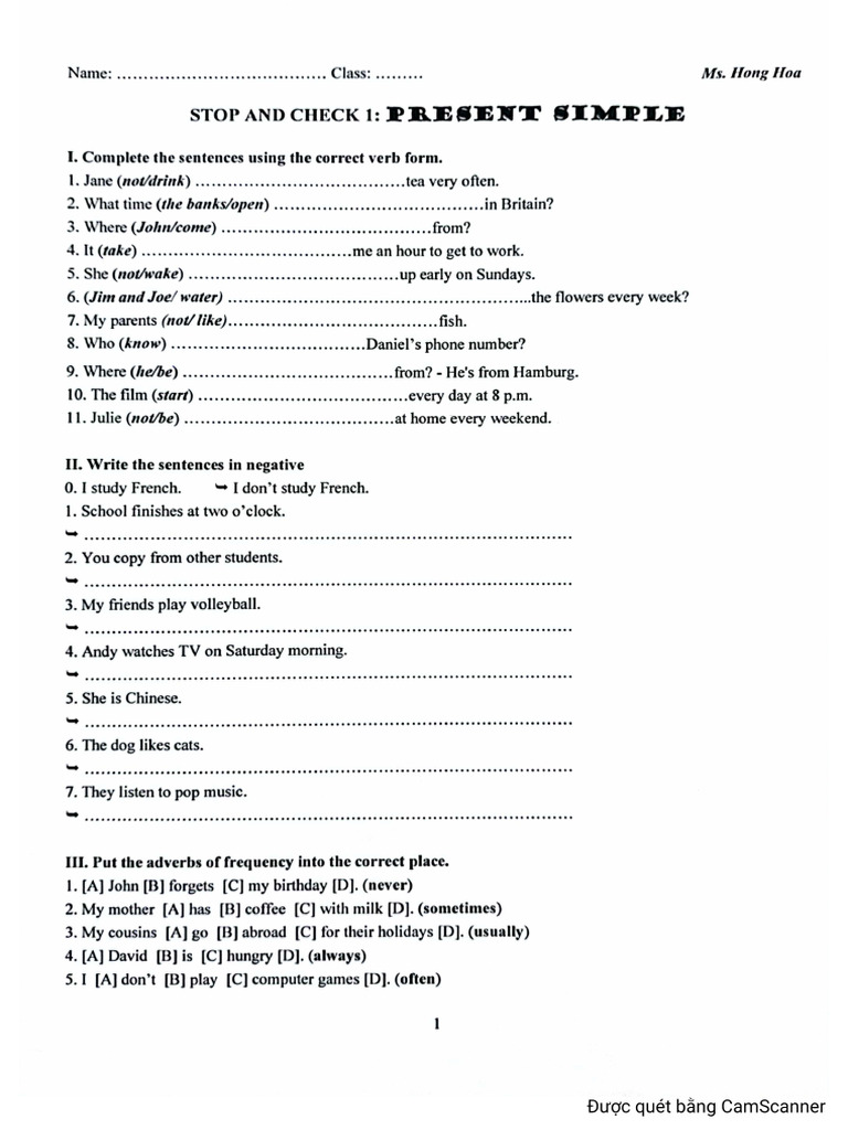 Stop and Check 1 Present Simple | PDF
