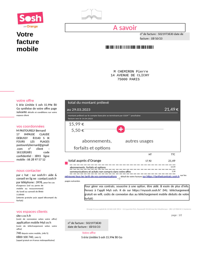 Facture Mobile 18032023 2 | PDF