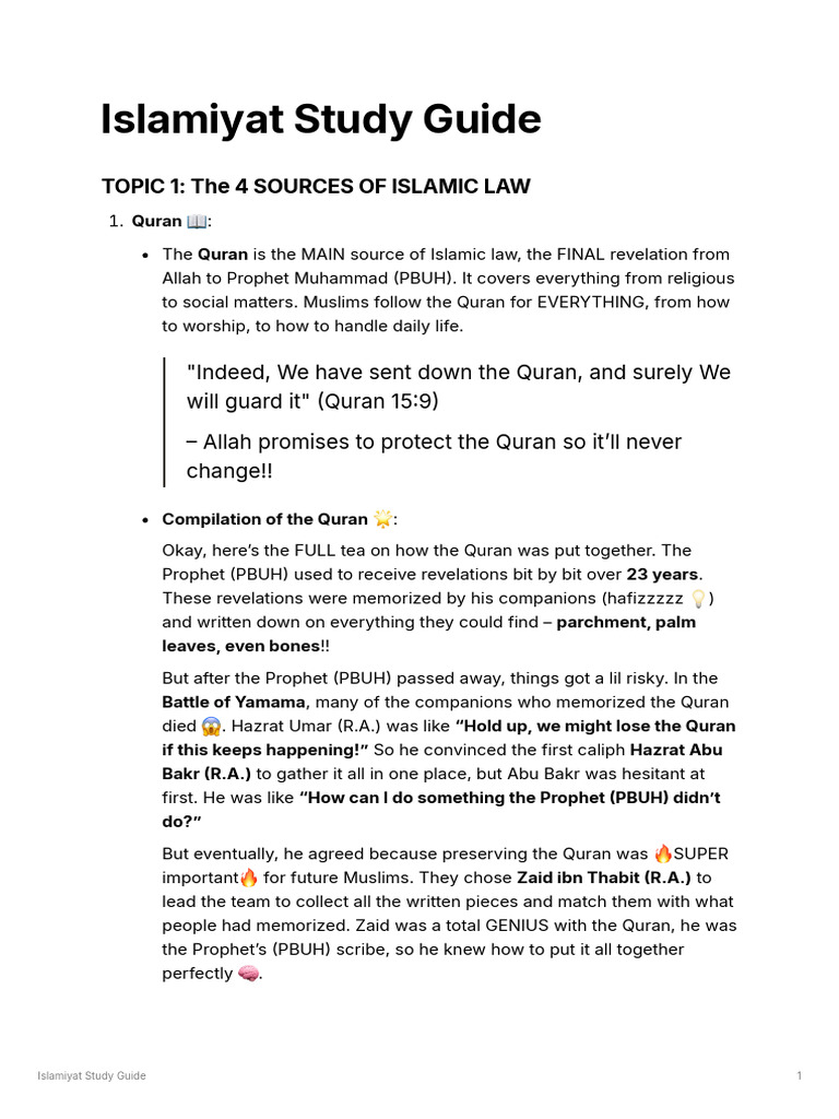 Islamiyat Study Guide | PDF