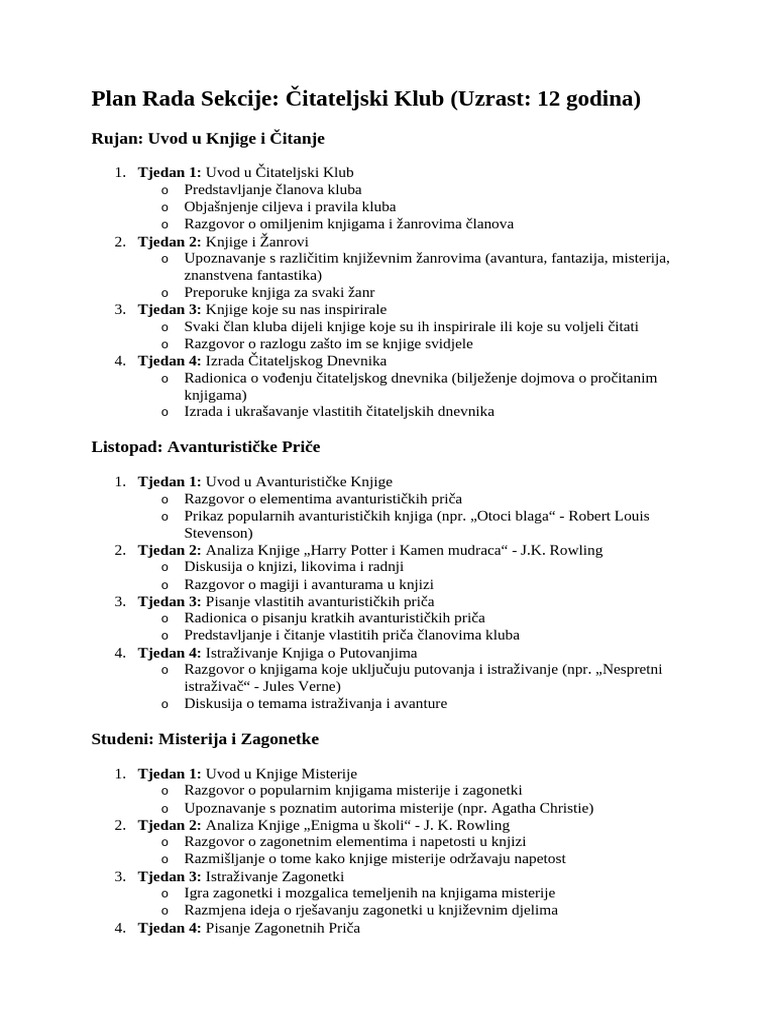 Plan Rada Sekcije | PDF