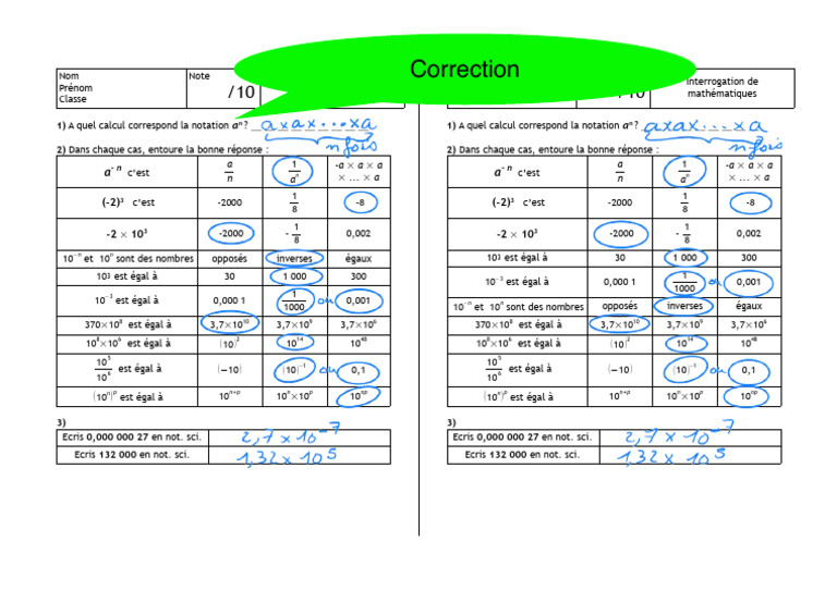 Interro Puissances 2024 Correction | PDF