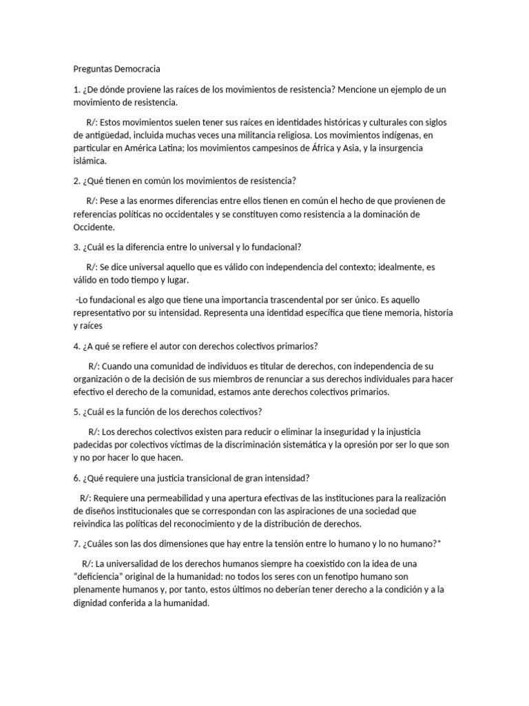 Preguntas Democracia | PDF