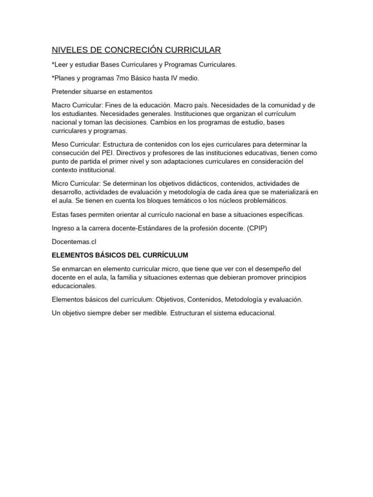 Niveles de Concreción Curricular: Elementos Básicos Del Currículum | PDF