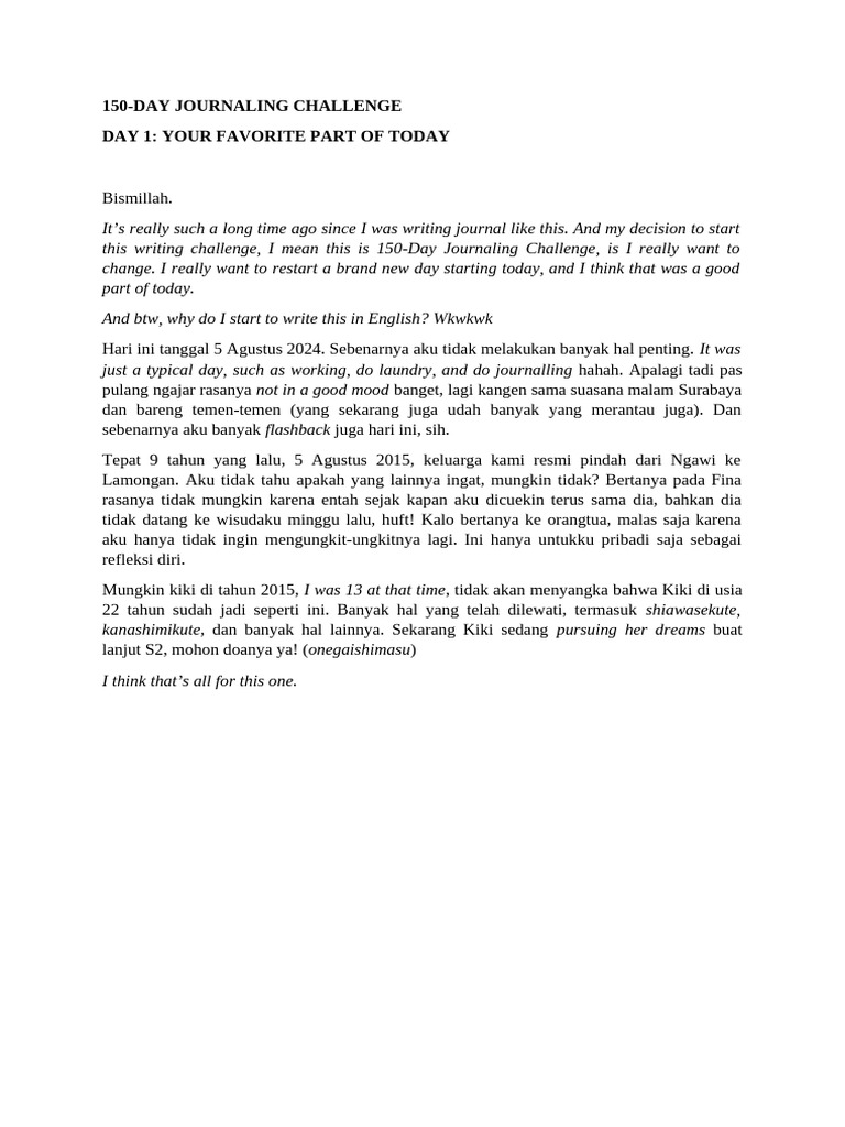 150 Day Journaling Challenge | PDF