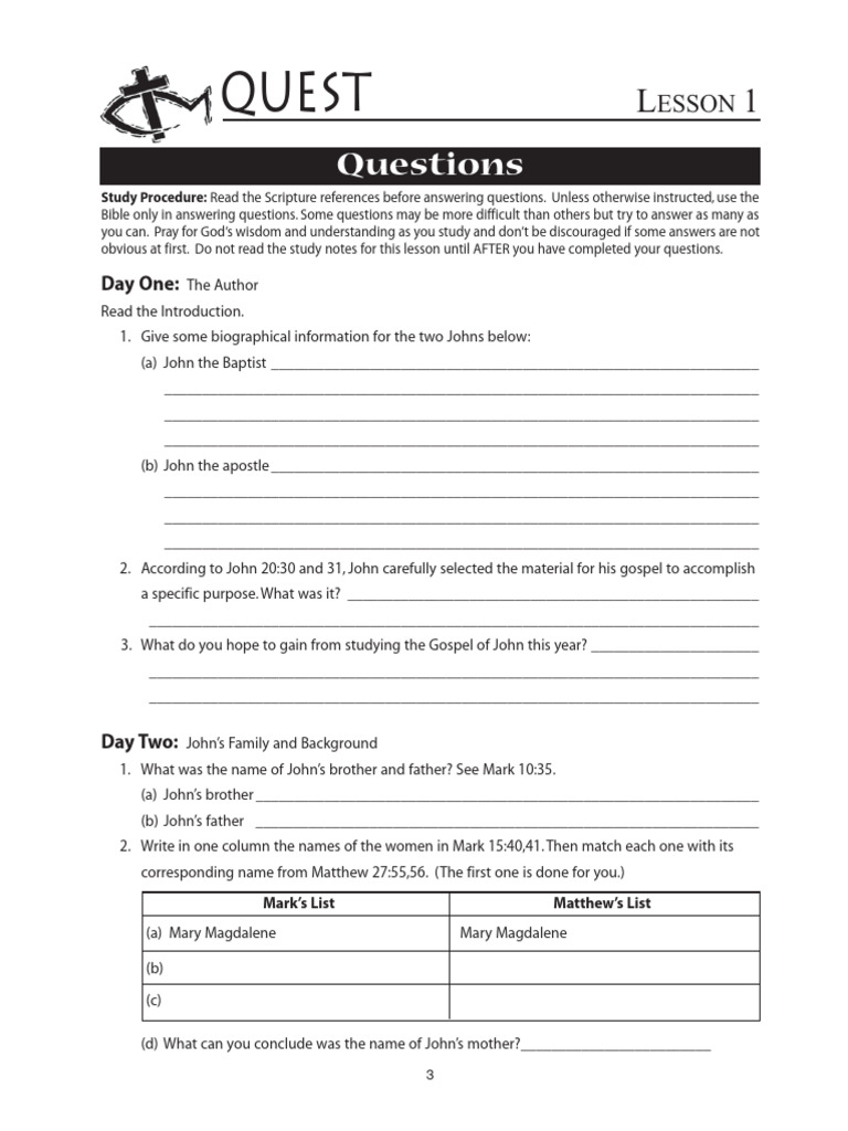 Quest John Lesson 1 | PDF