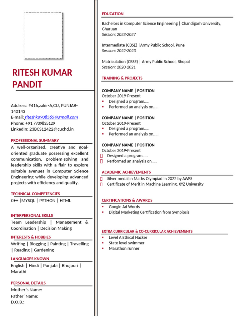 Sample Resume Format | PDF
