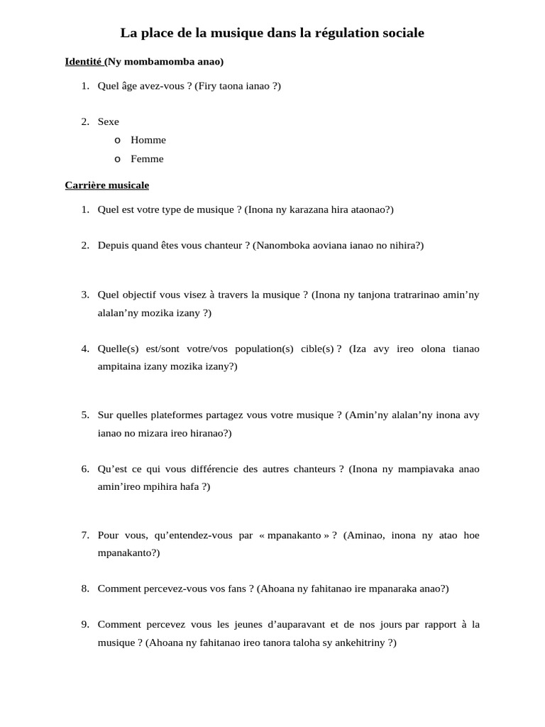 Questionnaire Musique | PDF
