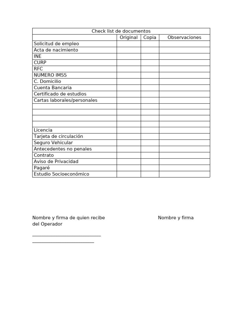 Check List de Documentos | PDF