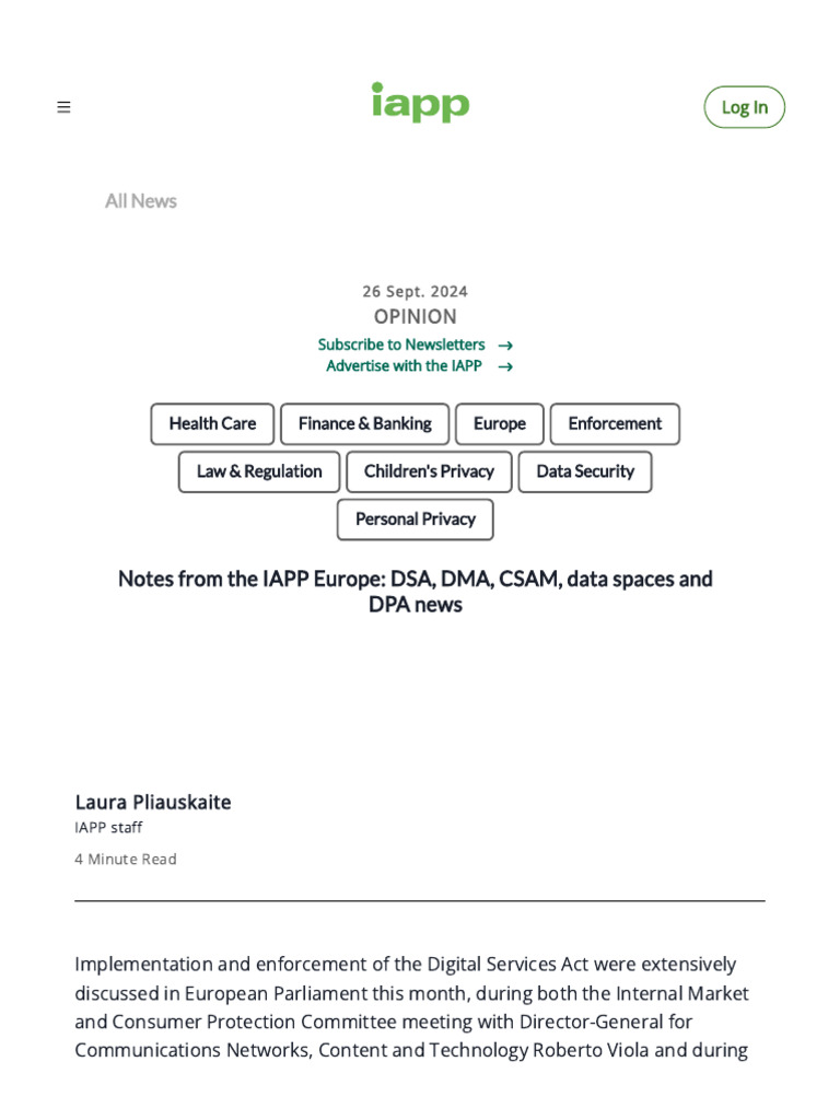 Notes From The IAPP Europe - DSA, DMA, CSAM, Data Spaces and DPA News ...
