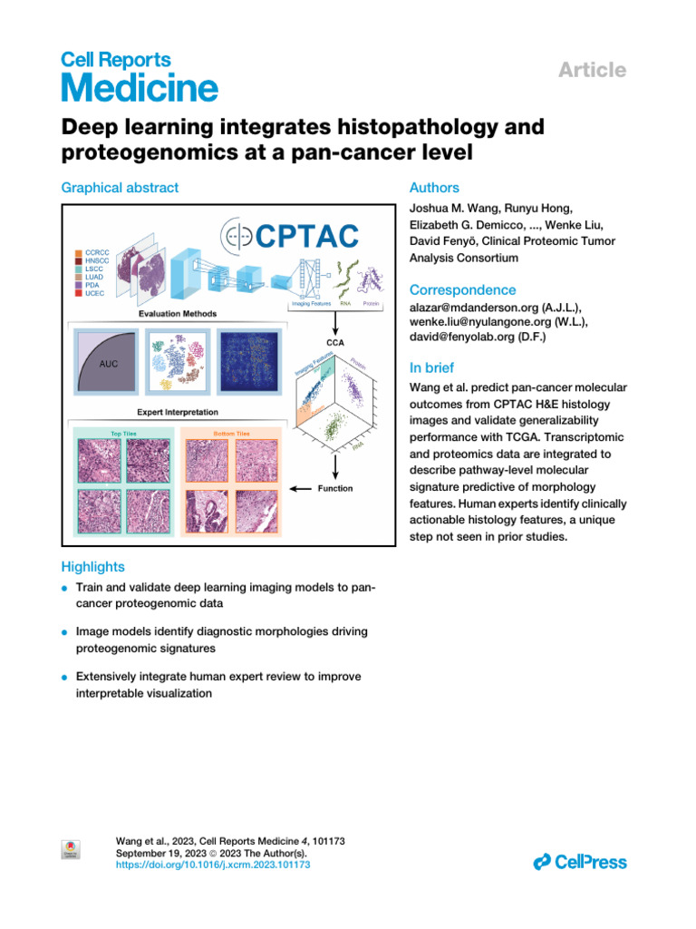 Deep Learning Integrates Histopathology and Proteo | PDF | Pathology ...