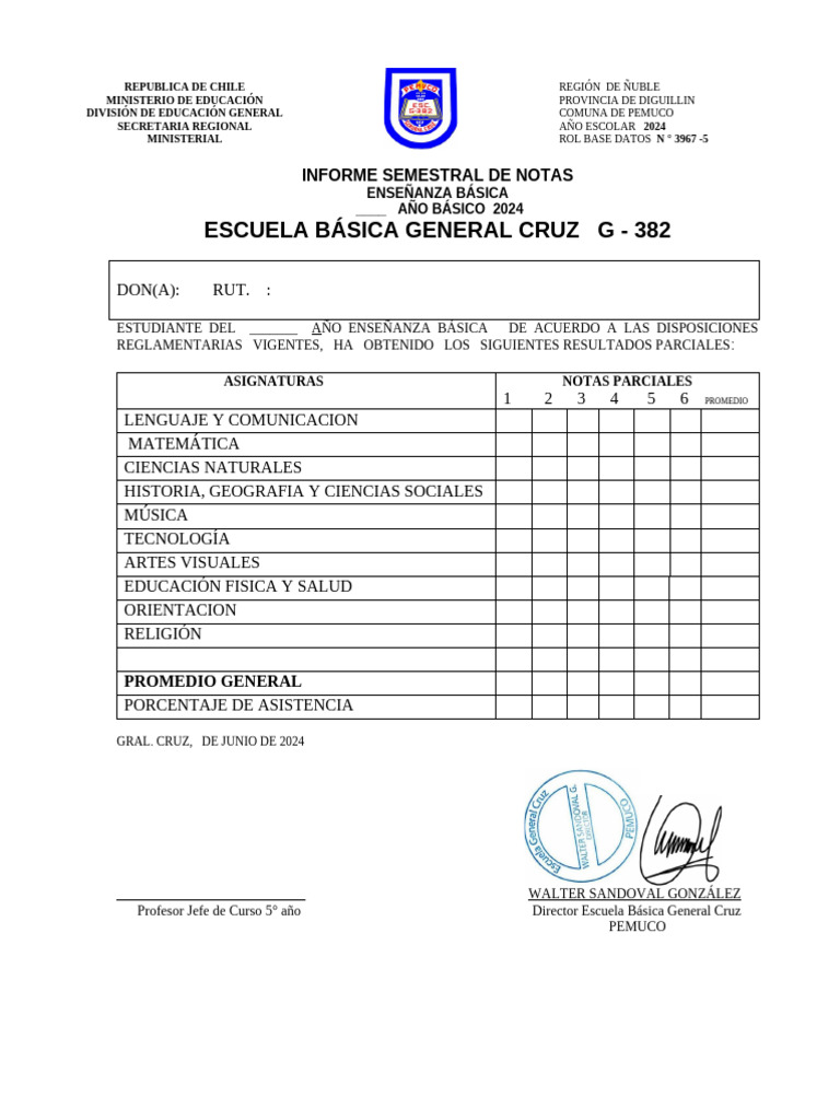 Informe de Notas Blanco 1ro A 4to | PDF