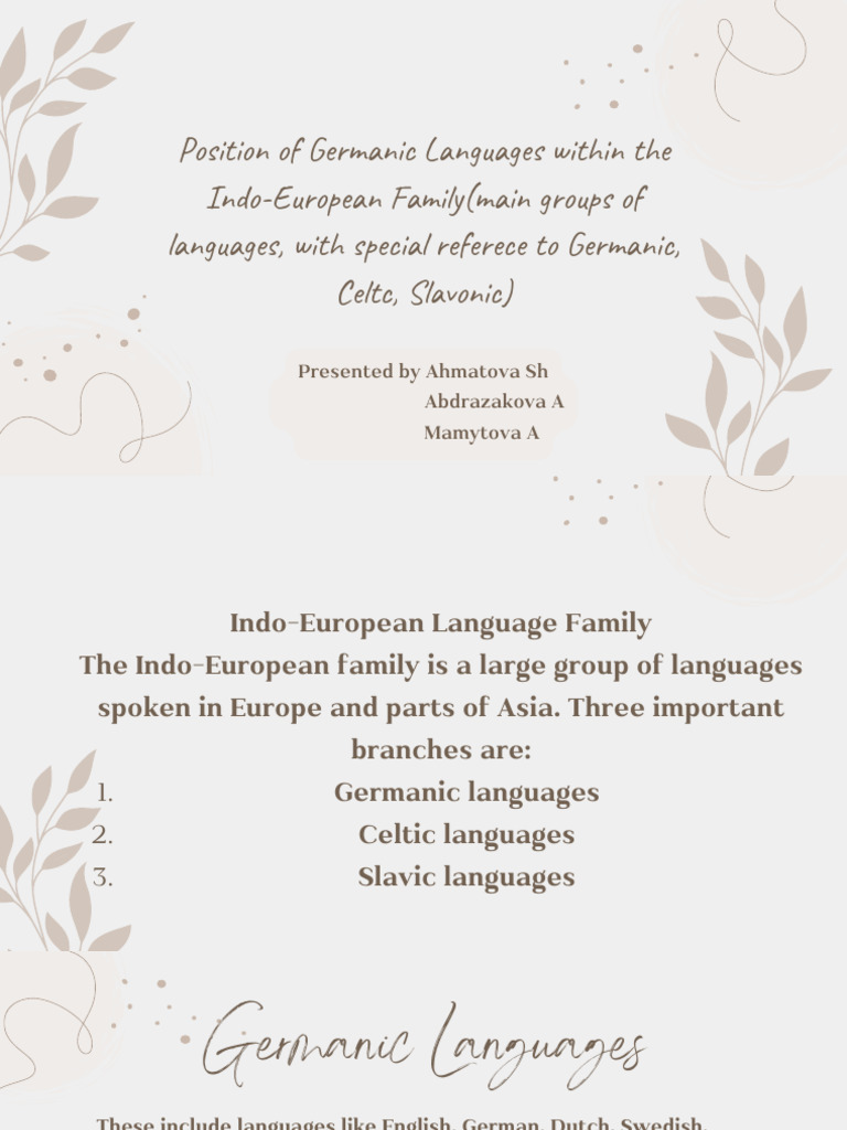 Position of Germanic Languages Within The Indo-European Family (Main ...