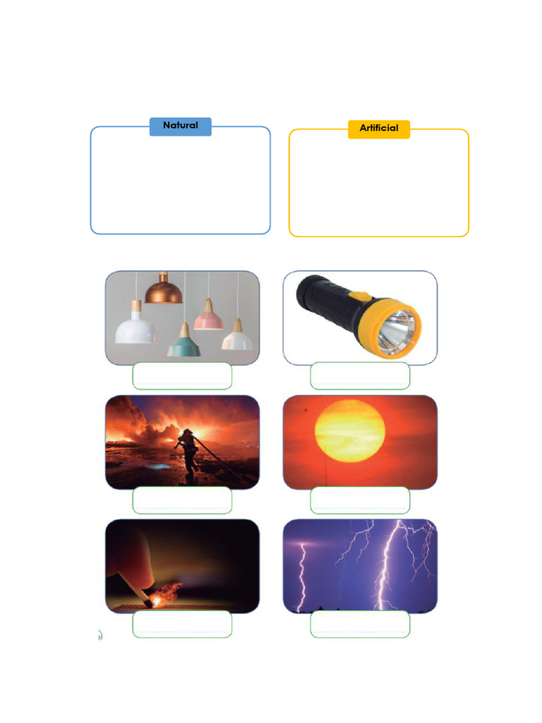Distinguir Fuentes Naturales y Artificiales de Luz, Como El Sol. | PDF