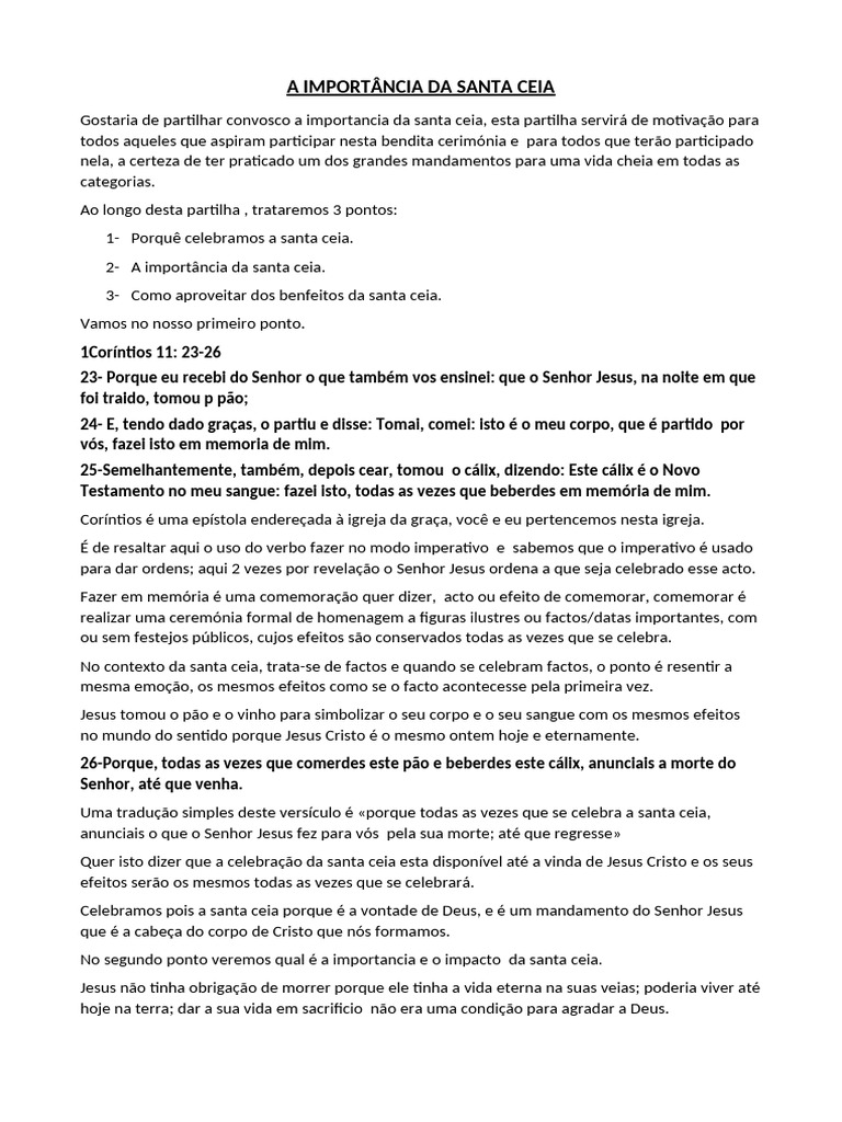 A Importancia Da Santa Ceia | PDF