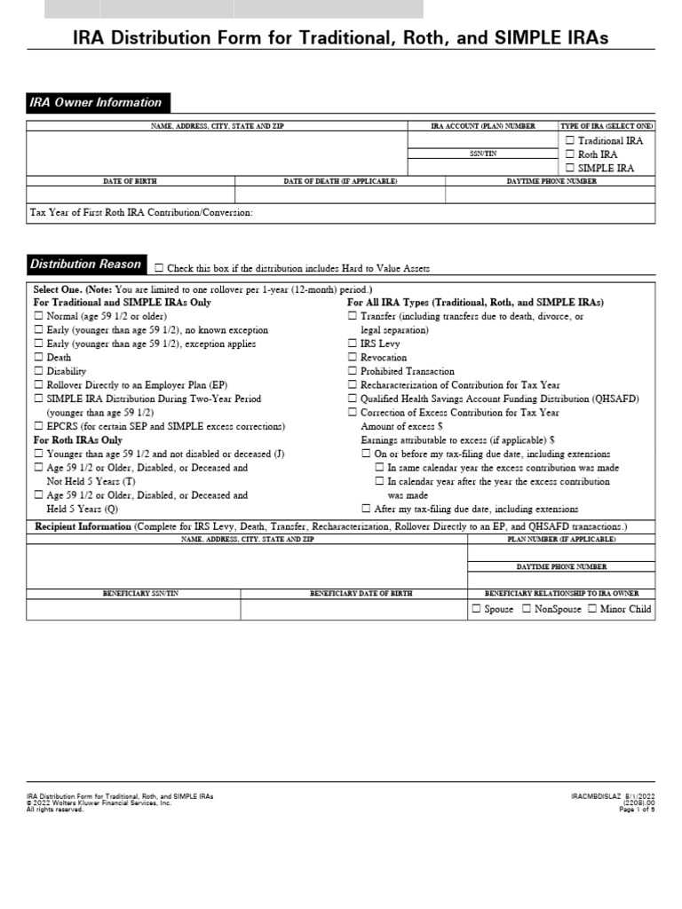 IRA Request For Distribution Lakisha | PDF