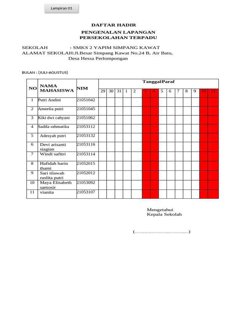 ABSEN MAGANG Kiky 3 | PDF