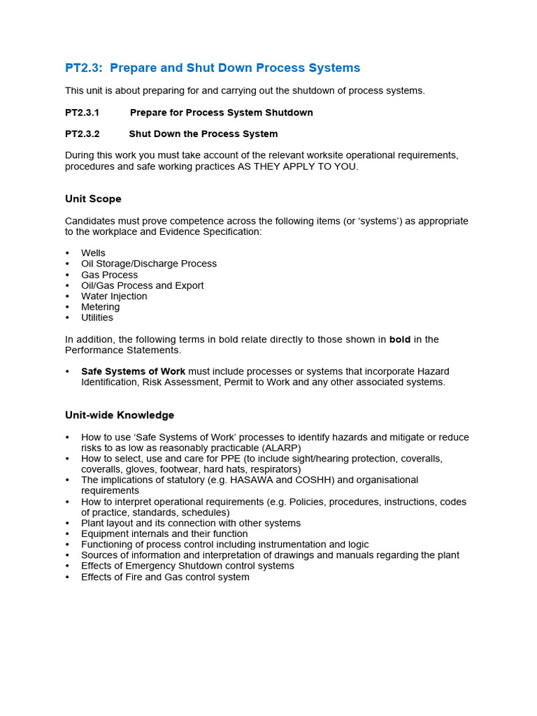 Prepare and Shut Down Process Systems | PDF | Occupational Safety And Health | Personal ...