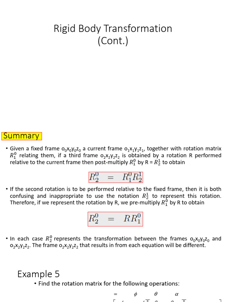 IntrotoRobotics3D TransformationRigid Body MotionB PDF | PDF