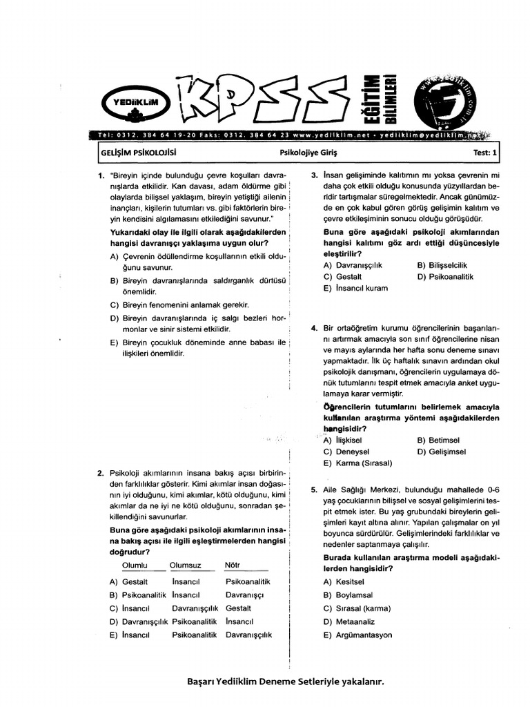 Kpss Egitim Bilimleri Testleri | PDF