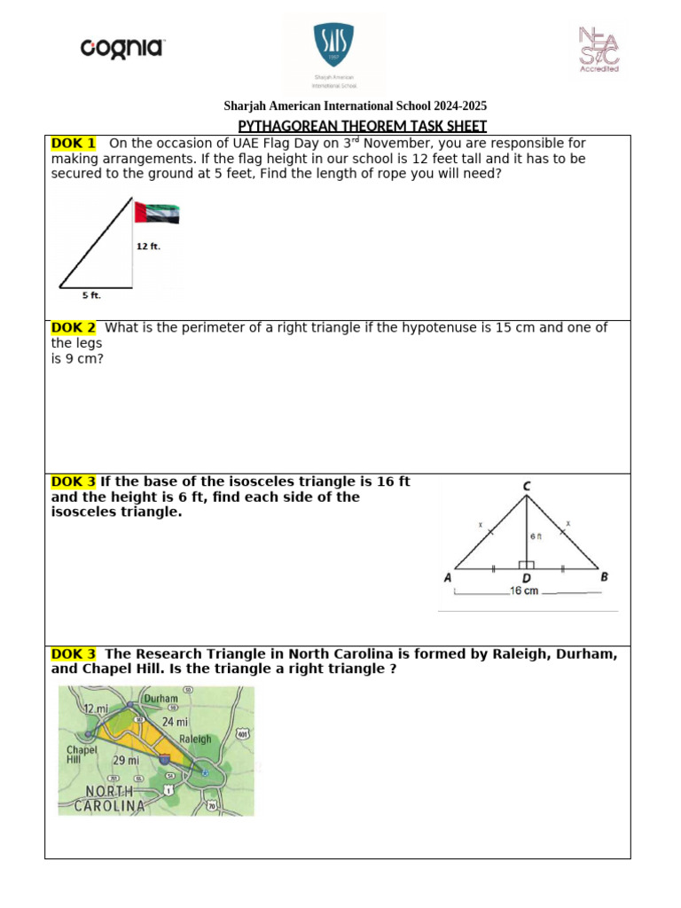 Pythagorean Theorem Task Sheet | PDF