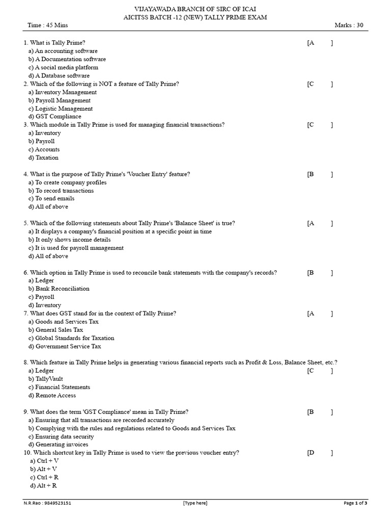 ITT Tally Exam Key | PDF | Voucher | Finance & Money Management