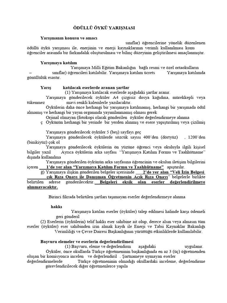 Odullu Oyku Yarismasi Esaslari (2024-2025 Egitim - Ogretim Yili) | PDF