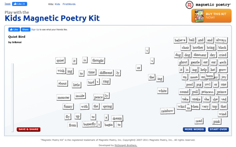 Magnetic Poetry Play With The Kids Magnetic Poetry Kit | PDF
