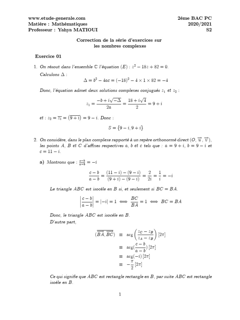Correction de La Serie Complexe | PDF