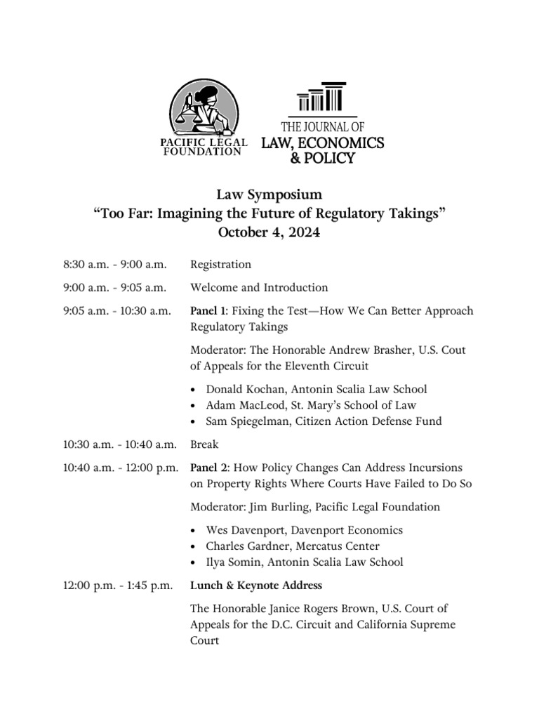 Agenda, "Too Far: Imagining The Future of Regulatory Takings" (Oct. 4 ...