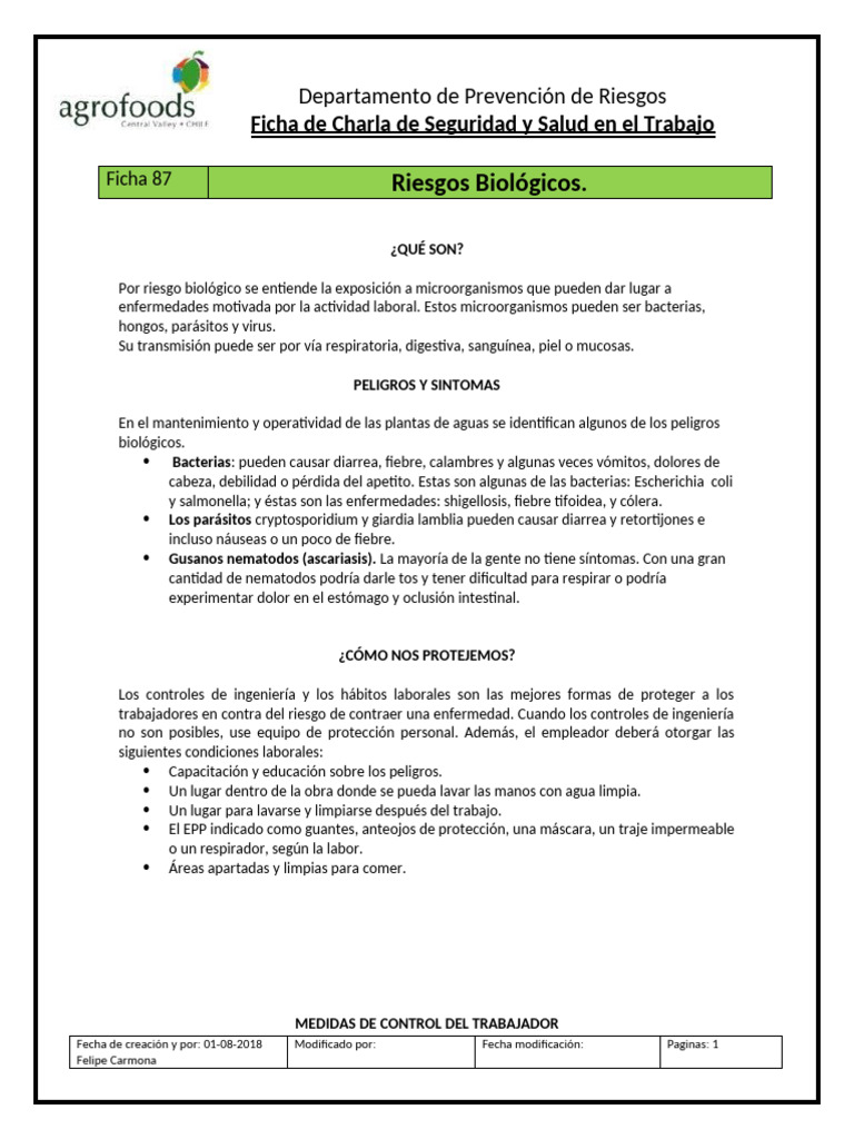 Ficha 87 - Riesgos Biologicos | PDF