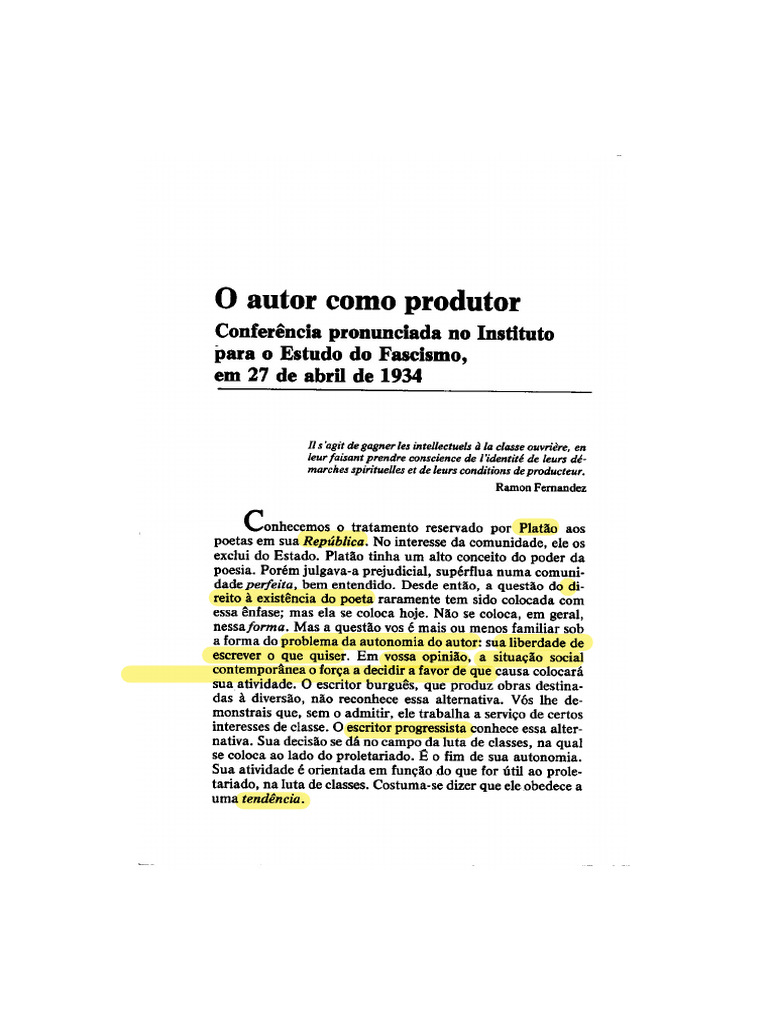 Aula 7. BENJAMIN, Walter. O Autor Como Produtor. | PDF