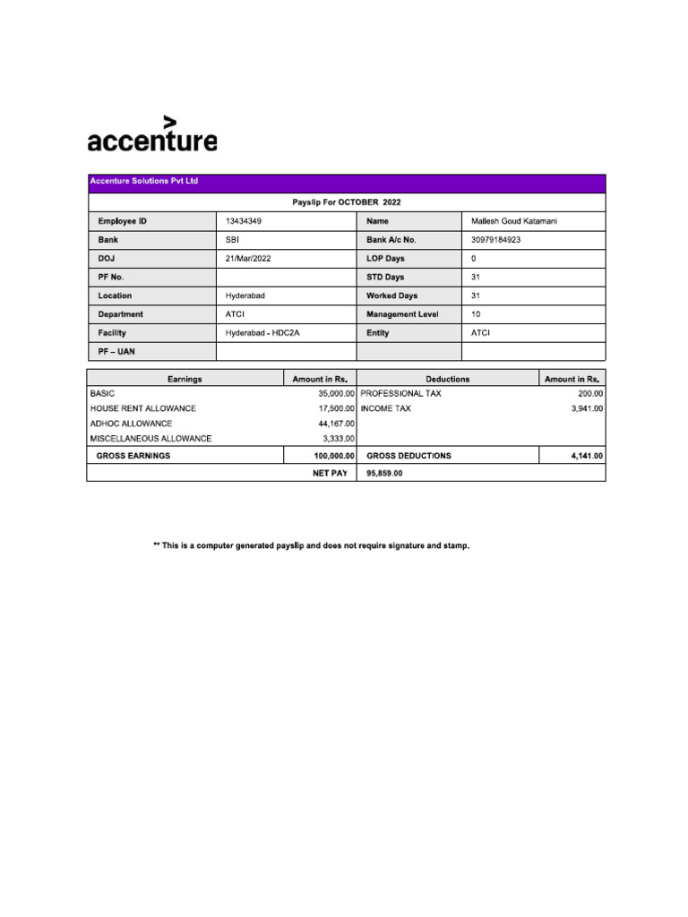 Payslip For Oct - 2022 | PDF
