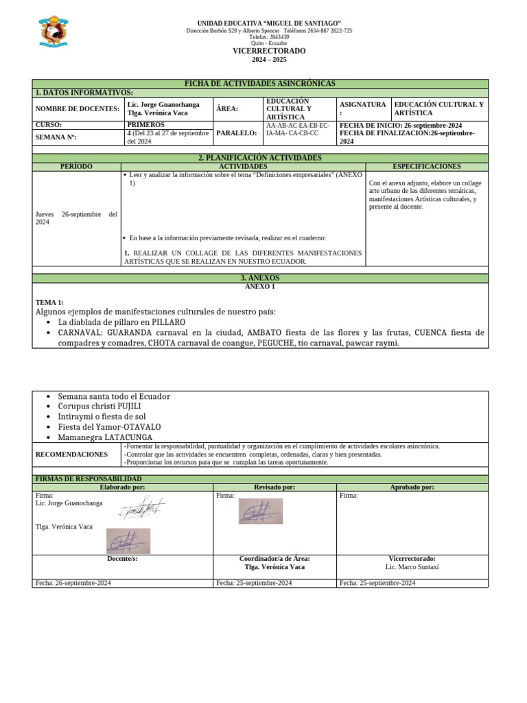 Eca.1ro - Ficha Pedagógica Asincrónica | PDF
