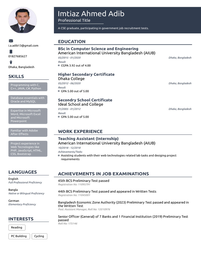 Imtiaz CV | PDF | Computing | Career & Growth