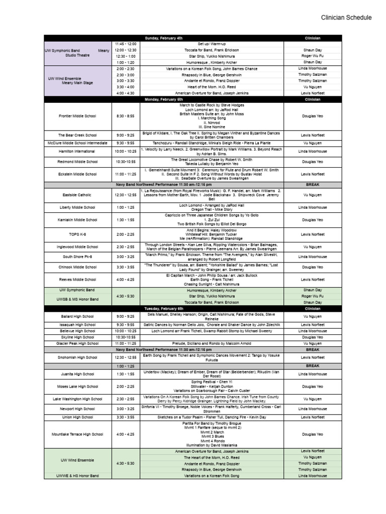 PNWBF Master Database 2024 - Clinician Schedule | PDF