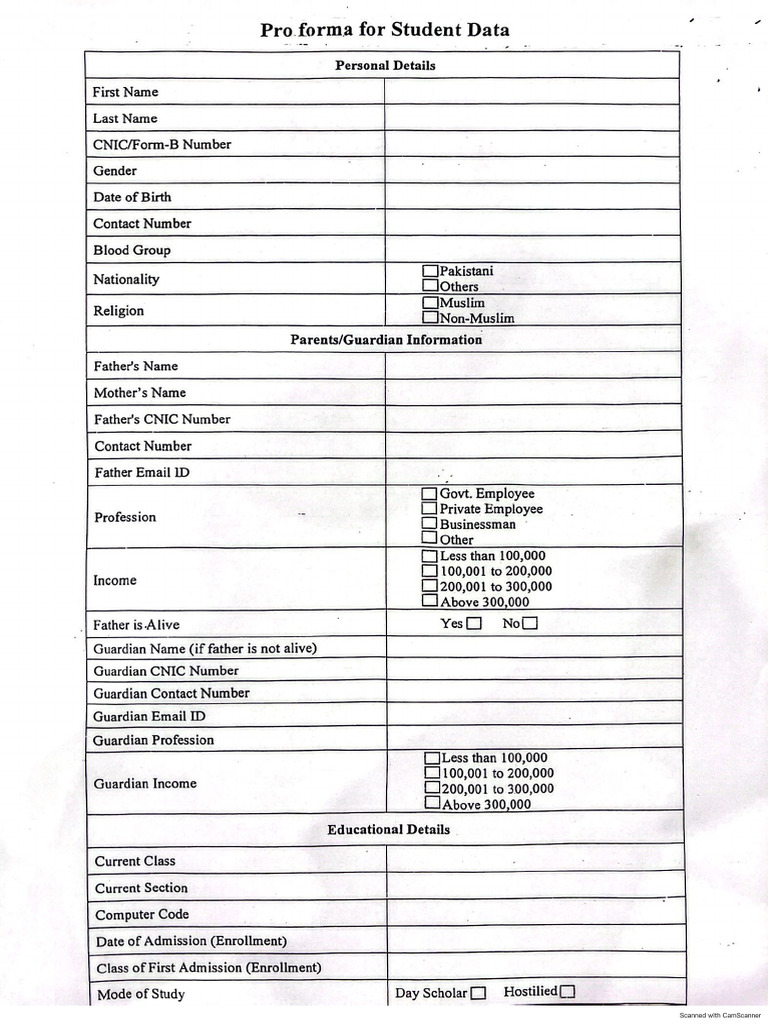 Student Pro forma | PDF