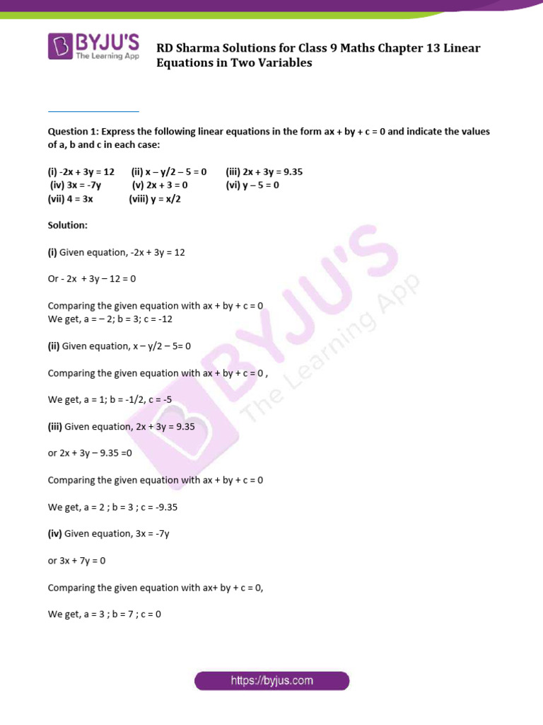 RD Sharma Jan2021 Solution Class 9 Maths Chapter 13 | PDF | Equations | Science & Mathematics